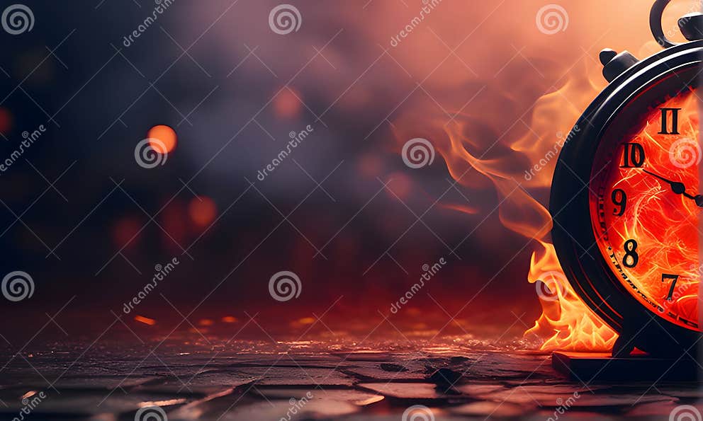 Clock on Fire, Burning Time. the Fire Surrounds a Burning Clock Stock ...