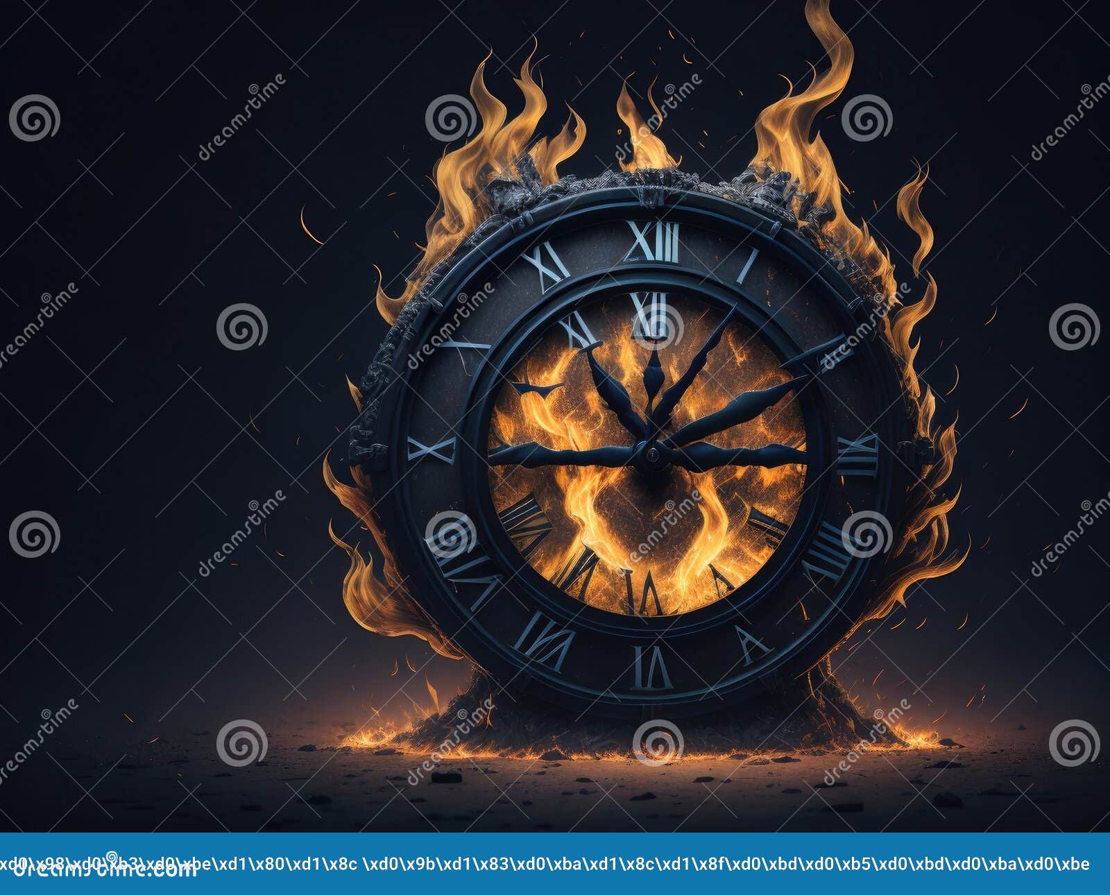 Clock on Fire. Clock Face Consumed As Time Black Background Stock ...