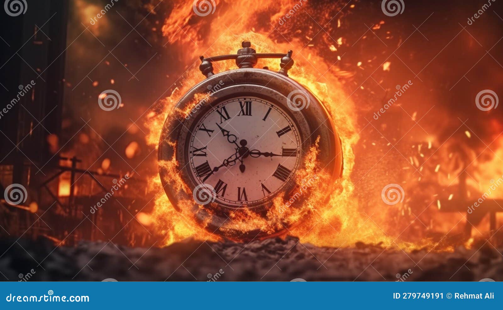 Clock on Fire, Clock Face Consumed As Time Burns Away. Generative AI ...