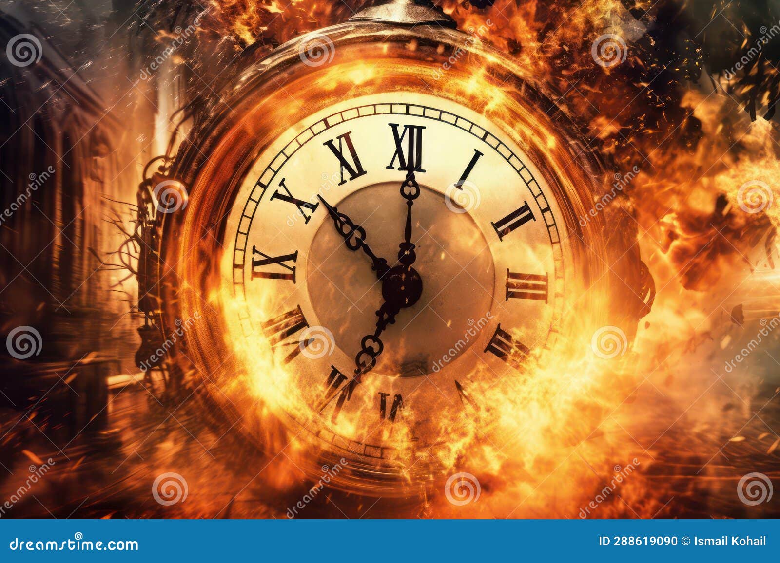 A Clock that is on Fire with Flames Around it, Created by Generative AI ...