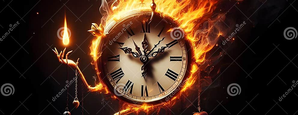 The Clock is on Fire, and Its Burning End is Depicted in a Fiery Image ...