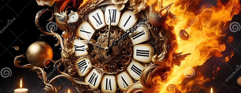 The Clock is on Fire, and Its Burning End is Depicted in a Fiery Image ...