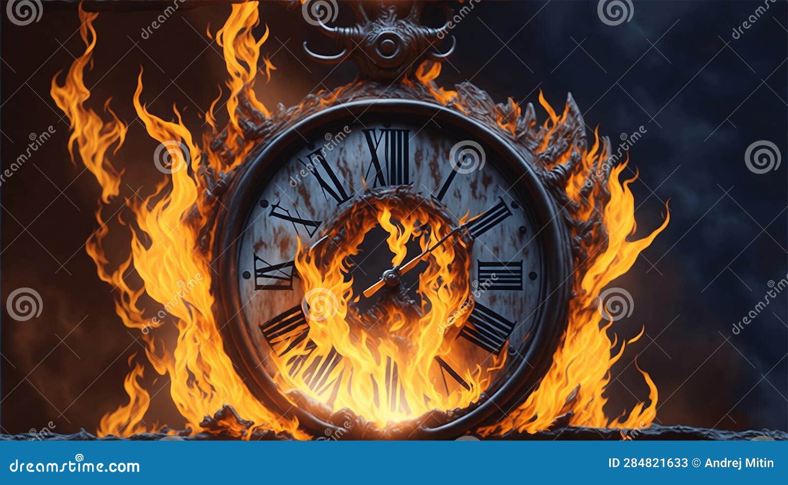 Clock on Fire, Time S Burning End in Fiery Clock Image. Generative Ai ...