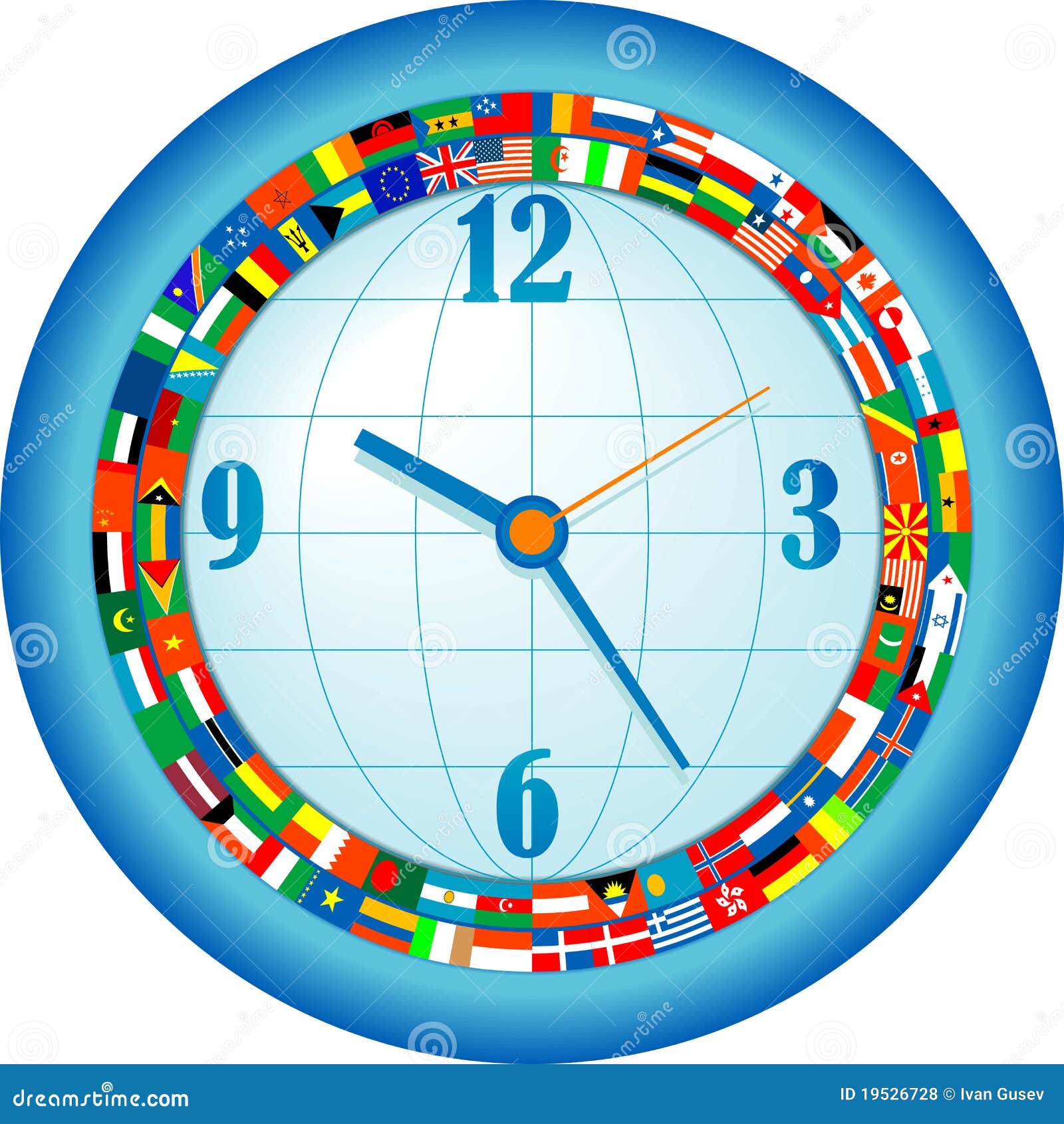 Clock with flags stock vector. Illustration of world - 19526728