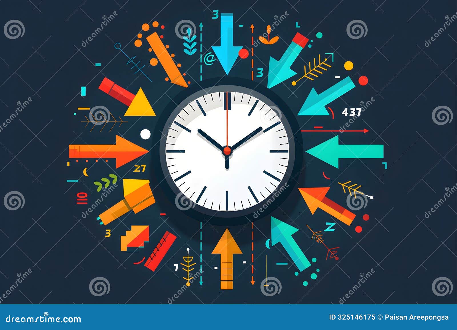 A Clock with a Flat Design, with Arrows Showing Efficient Time ...