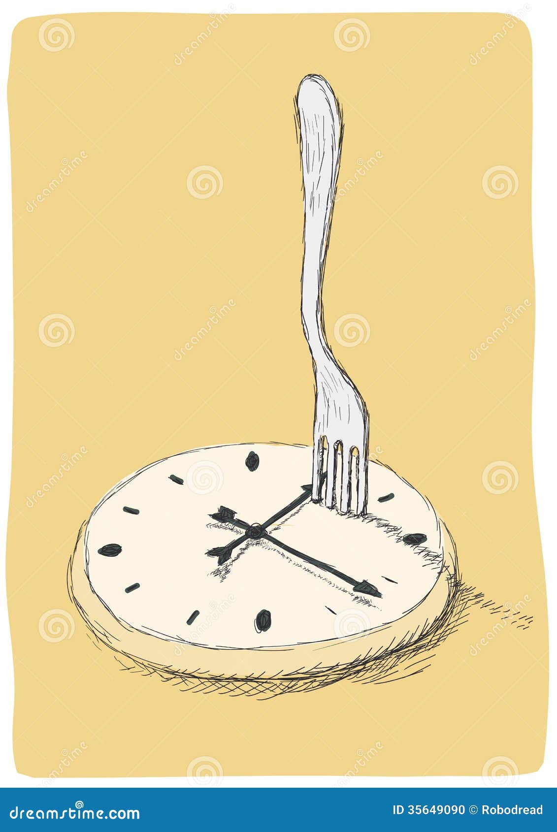 Clock and fork stock vector. Illustration of watch, minutes - 35649090