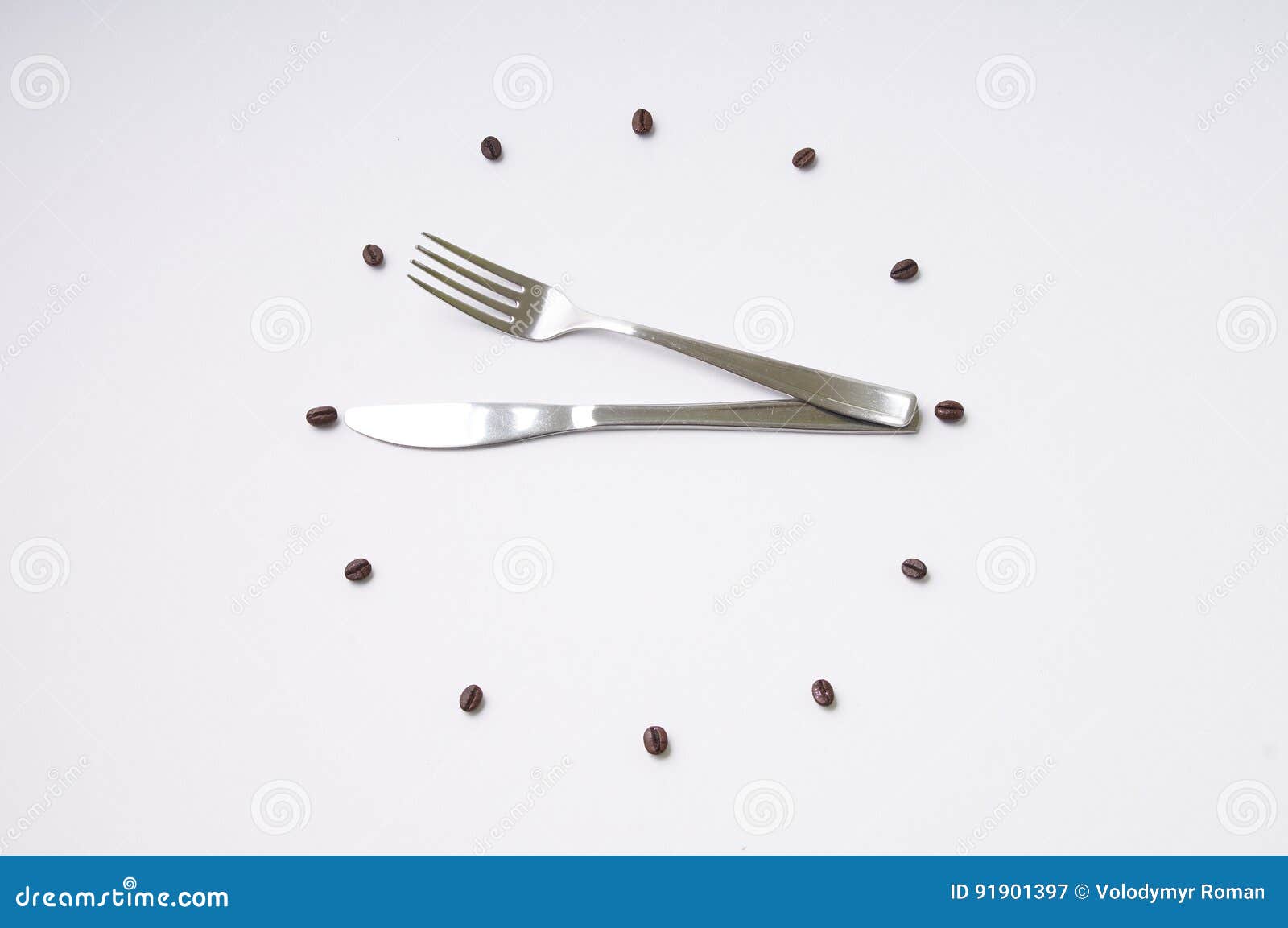 Clock with Fork and Knife on White Background Stock Image - Image of ...