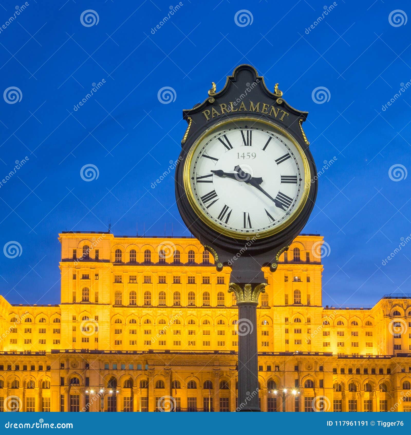 Clock in Front of Parliament Building Bucharest Stock Image - Image of ...