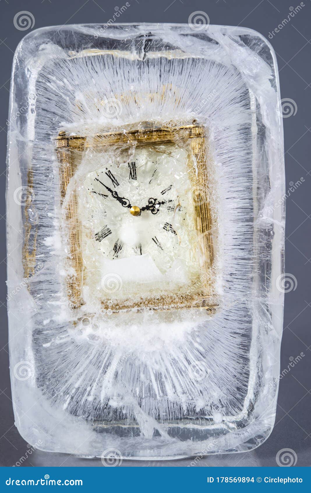 A Clock Frozen In Ice Witha Glass Of Alcohol Stock Photography ...
