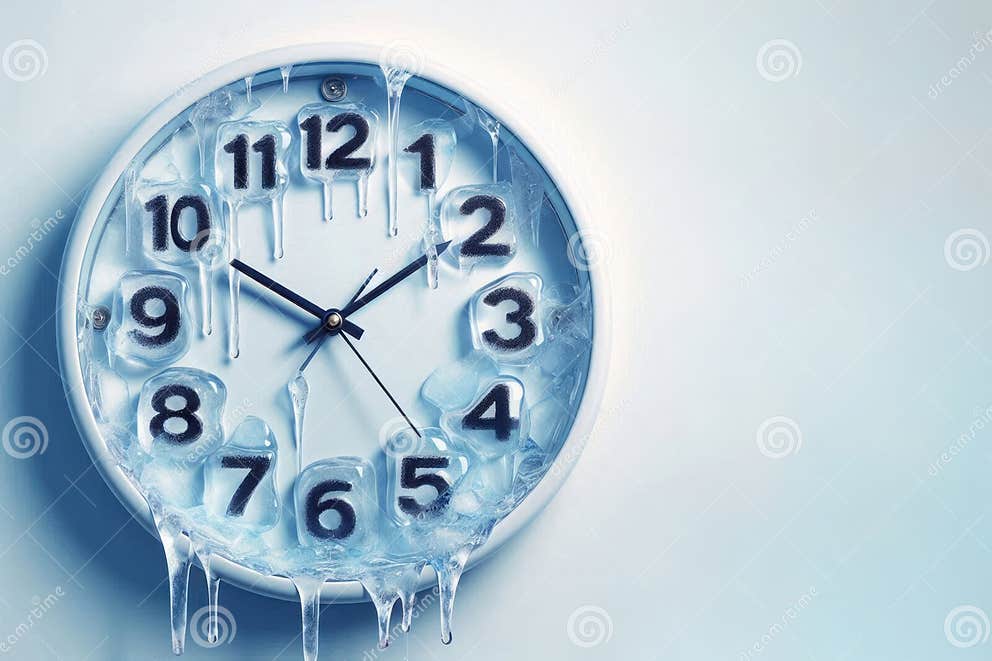 Clock Frozen in Ice on the Wall. Space for Text. Stock Photo - Image of ...