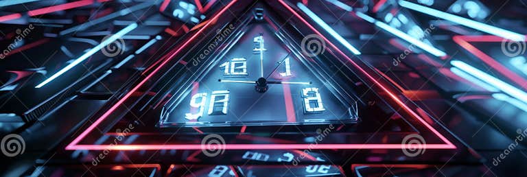 A Clock with a Futuristic Triangular Frame and LED Numbers Stock Photo ...
