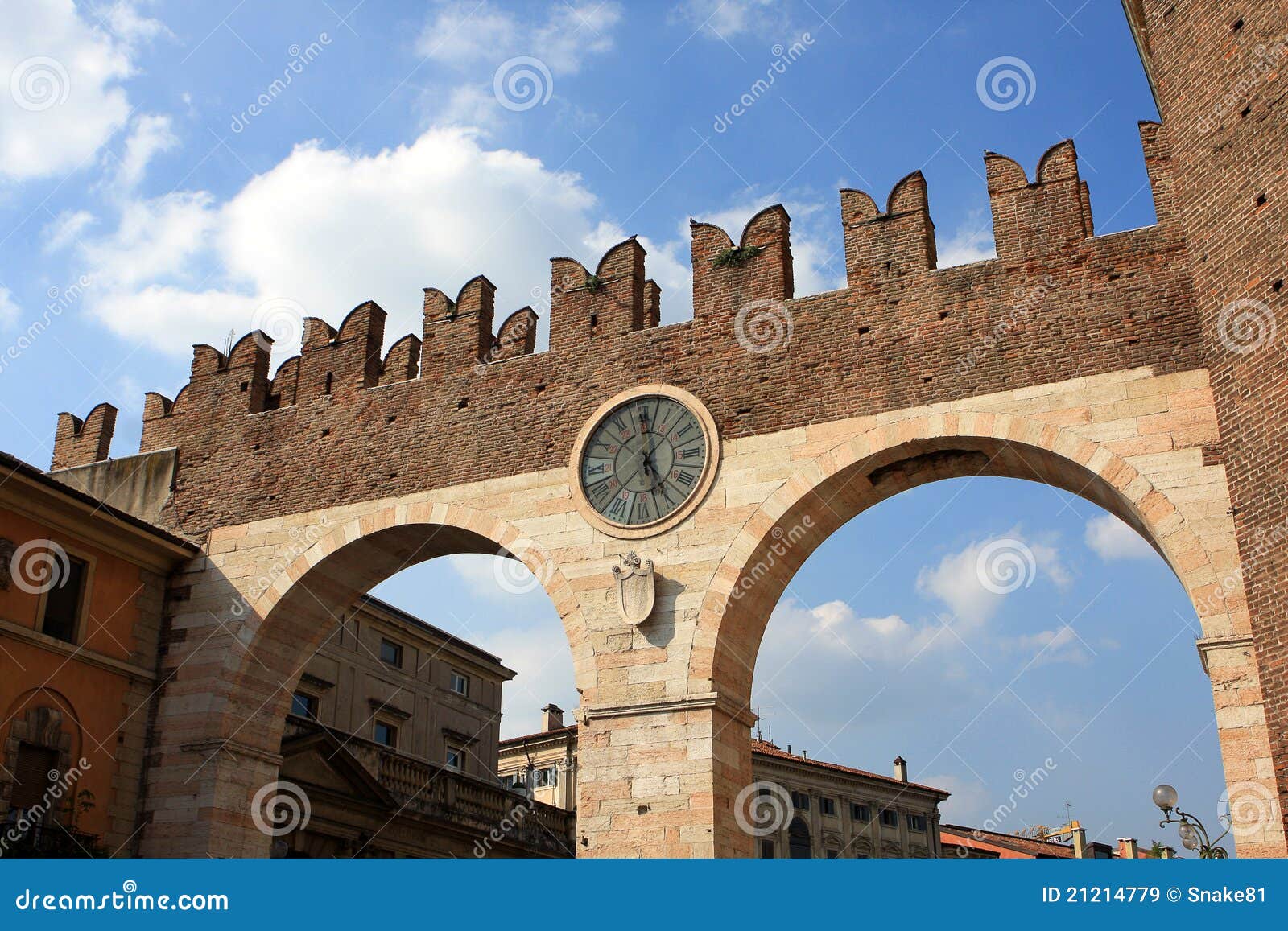 Clock gate, Verona stock image. Image of brick, verona - 21214779