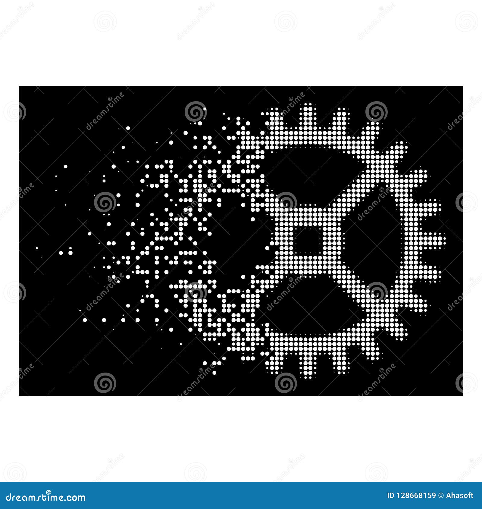 White Moving Pixelated Halftone Clock Gear Icon Stock Vector ...