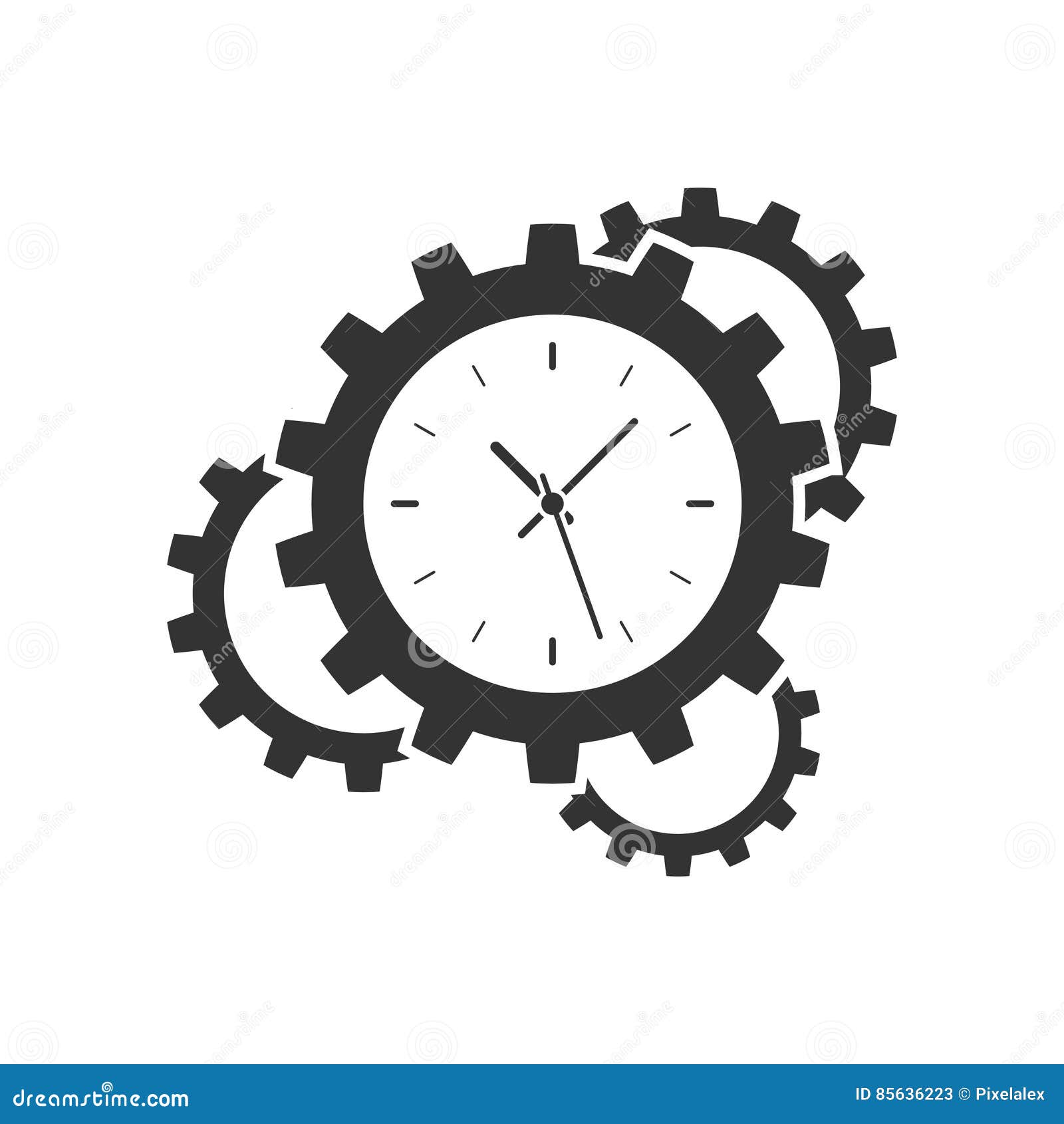 Clock Gear Icons. Black And White. Vector Time Symbols. Mechanical ...