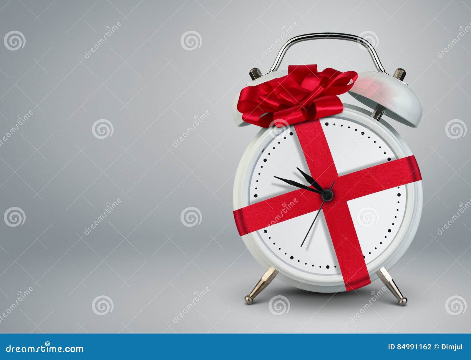 Clock in Gift Ribbon on Grey, Time To Gift Cocept, Copy Space. Stock ...
