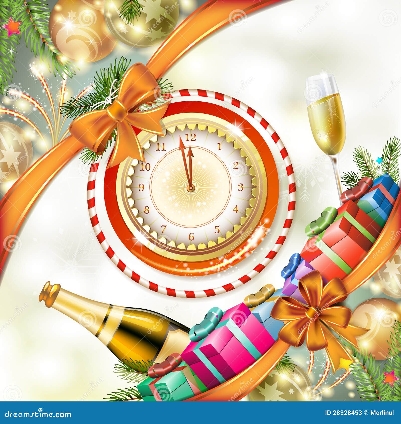 Clock with gifts stock vector. Illustration of congrats - 28328453