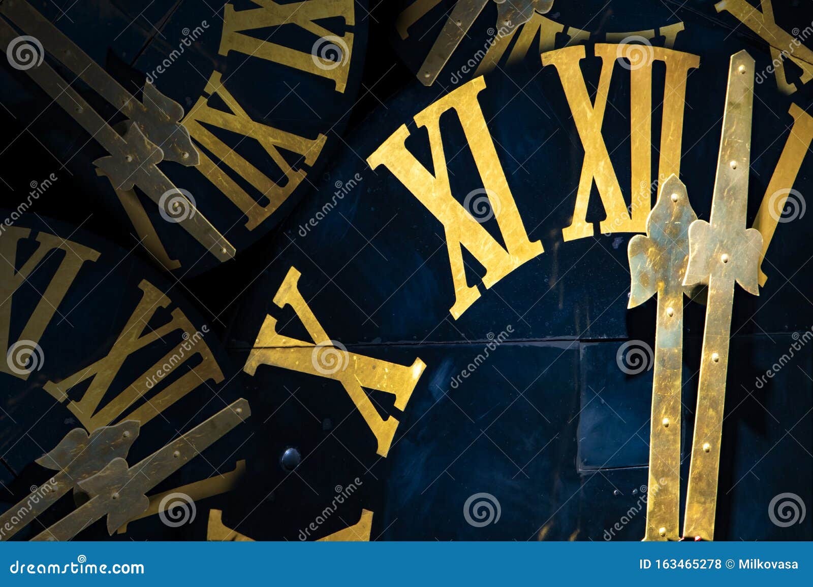The Midnight on Tower Clock Stock Photo - Image of numerals, black ...