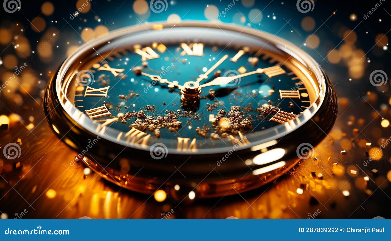 Clock Glowing at Midnight Time Up Stock Photo - Image of gold, time ...