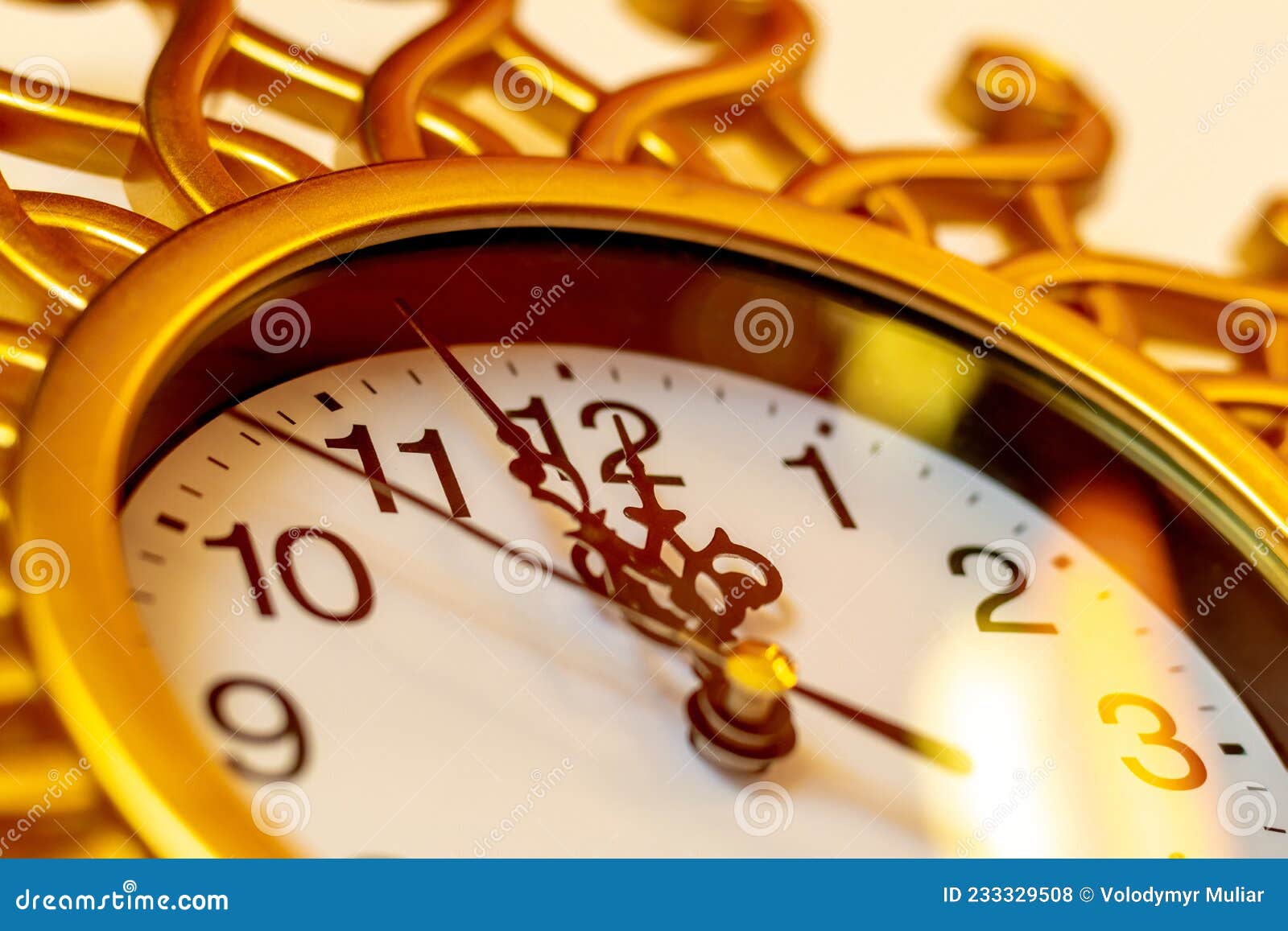 The Clock in a Gold Frame Shows the Approach of the New Year, 12 or 24 ...