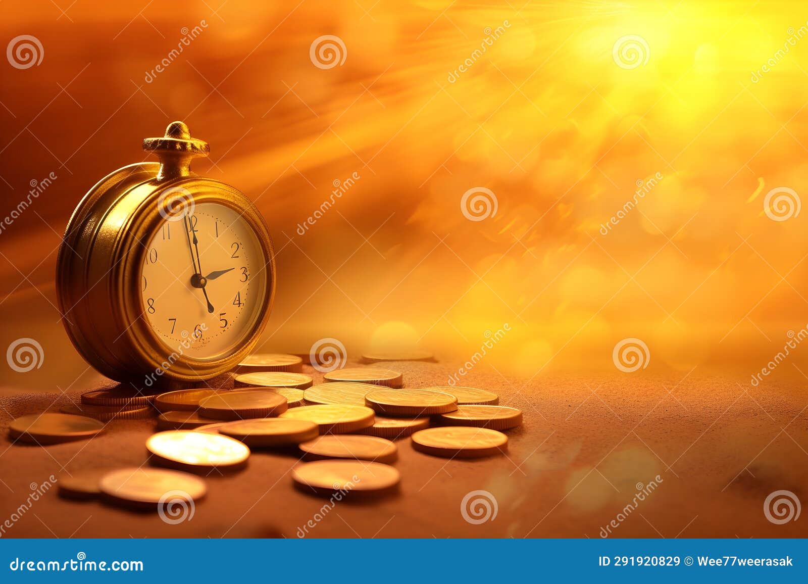 Clock and Golden Coins, Time Value Wealth Concept Stock Illustration ...