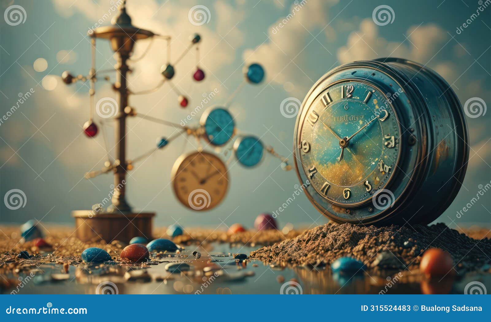 A Clock is on the Ground with a Few Other Clocks on it. the Clocks are ...