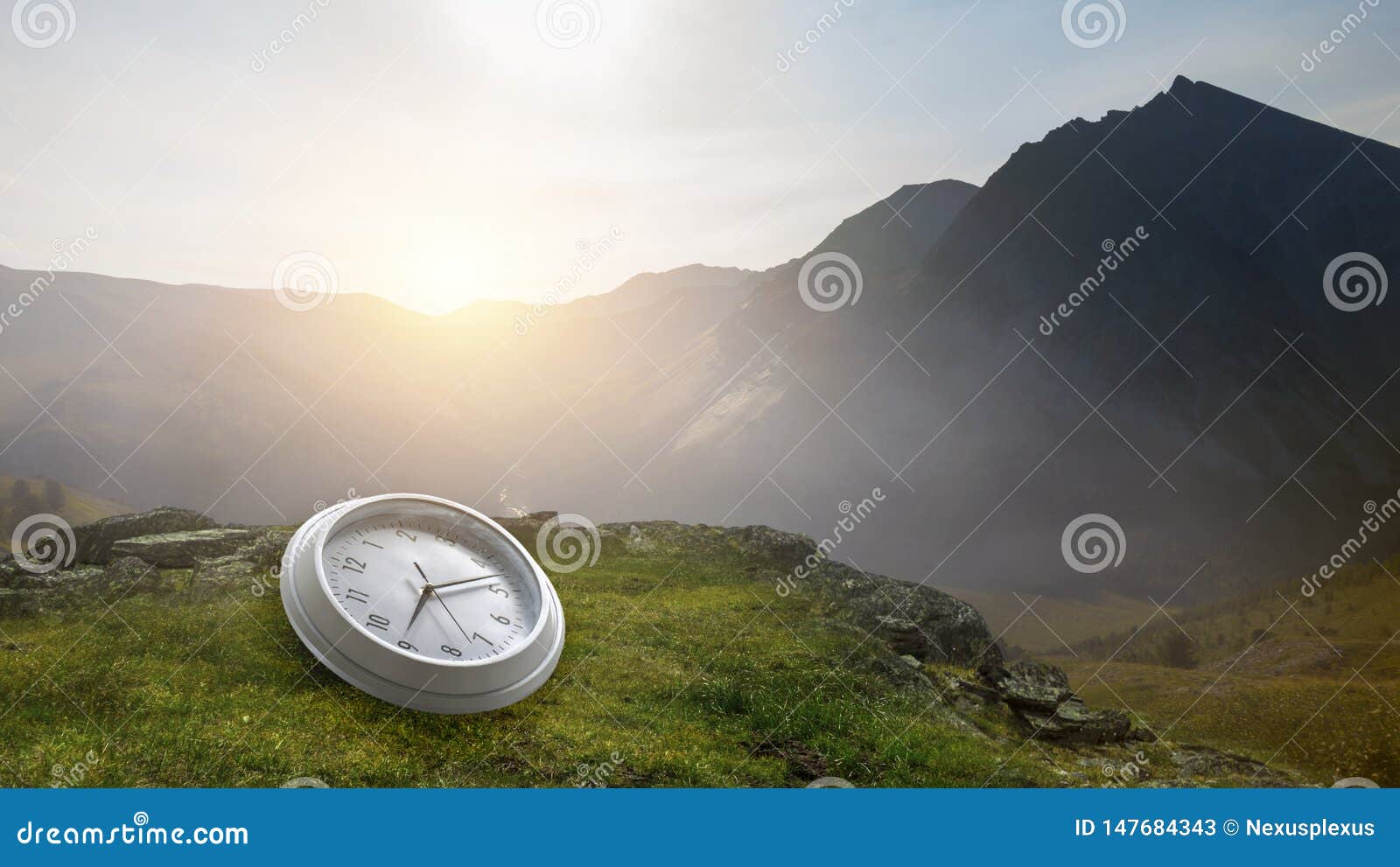 Clock on the Ground with Mountain Landscape View. Stock Image - Image ...