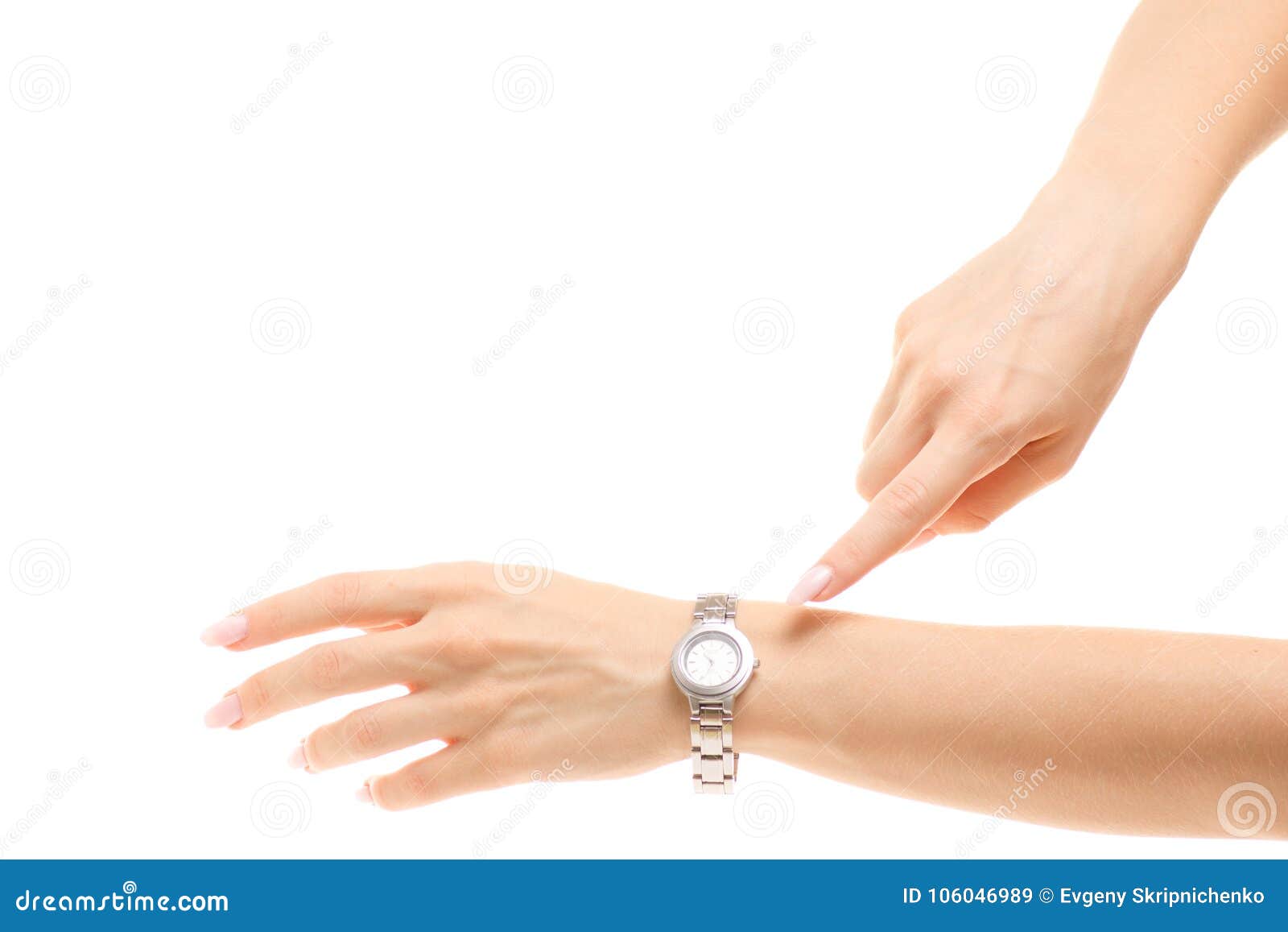 Clock on Hand Female Hands Isolation Stock Image - Image of connection ...