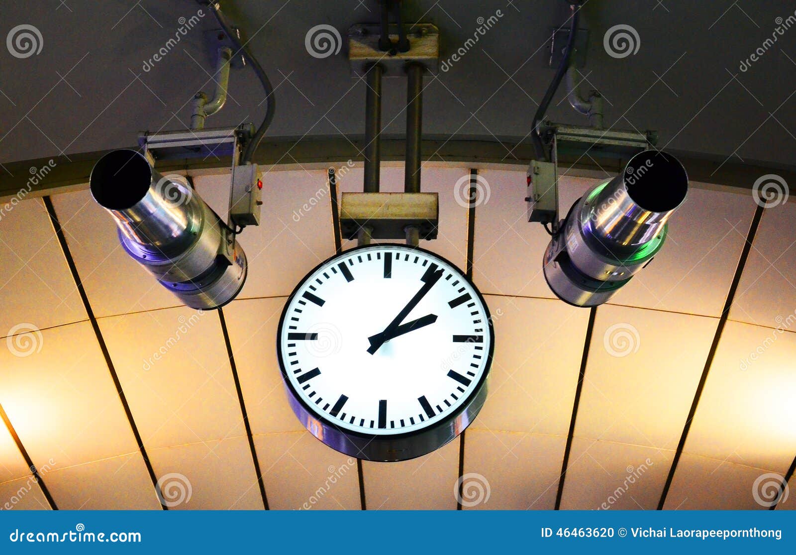 Clock Hanging on the Ceiling Stock Photo - Image of ticking, hours ...