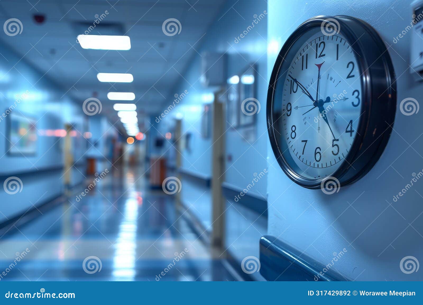 A Clock Hanging on a Wall in a Hospital Hallway Stock Photo - Image of ...