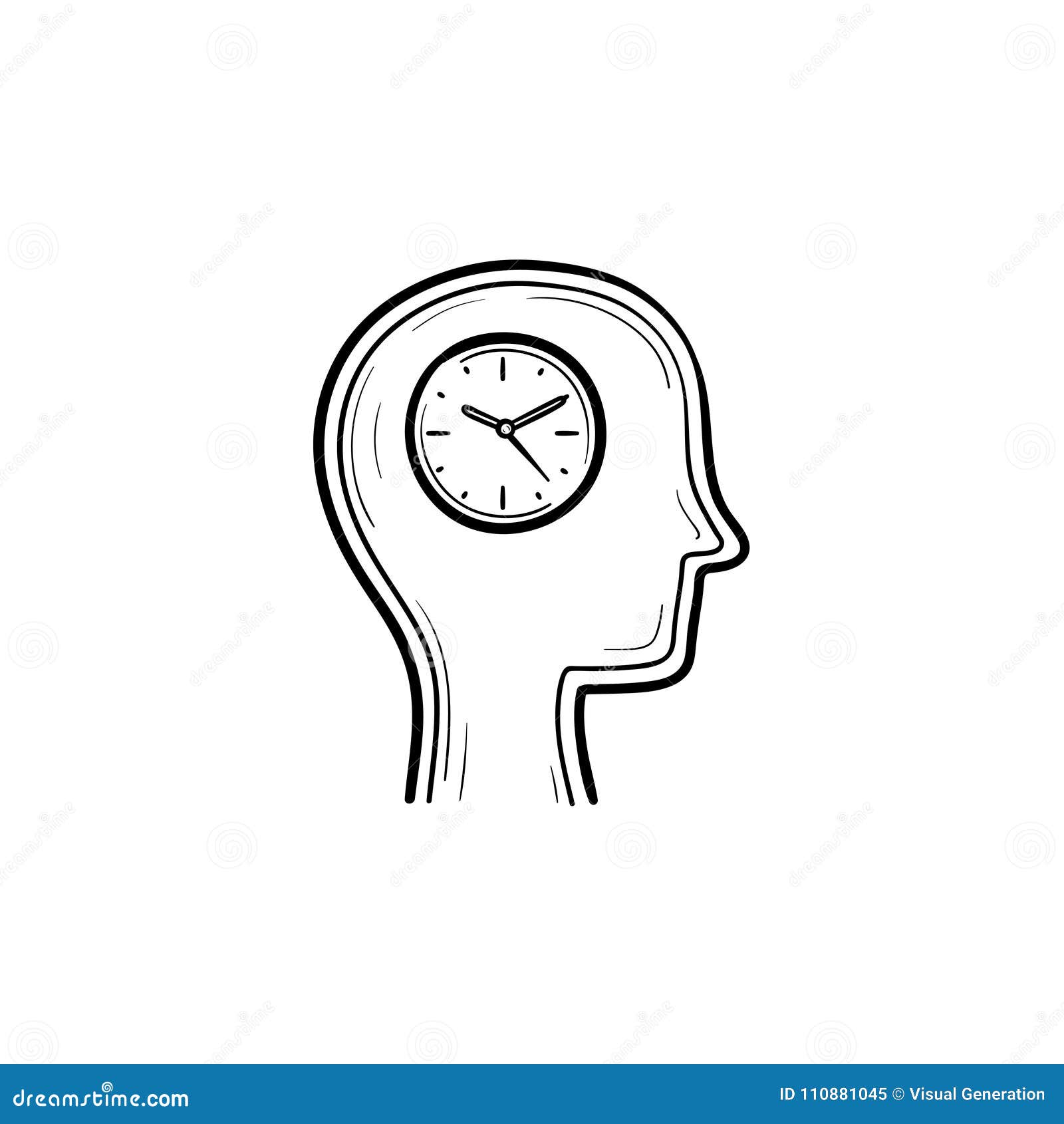 Clock in the Head Hand Drawn Sketch Icon. Stock Vector - Illustration ...