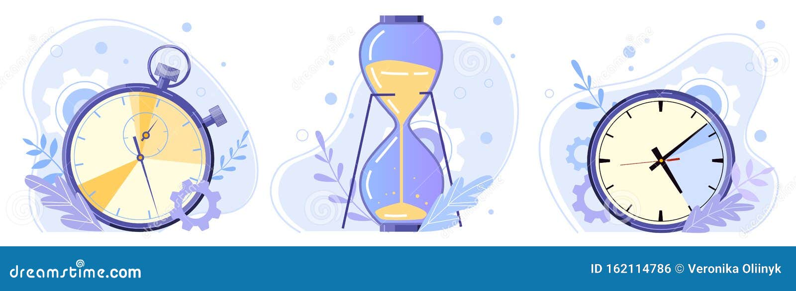 Clock, Hourglass and Stopwatch. Watch Hours, Timer Countdown and ...