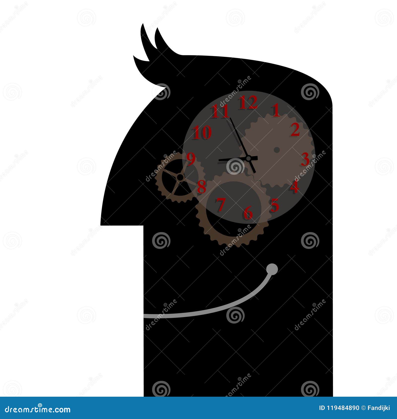 Clock in the human brain. stock vector. Illustration of graphic - 119484890