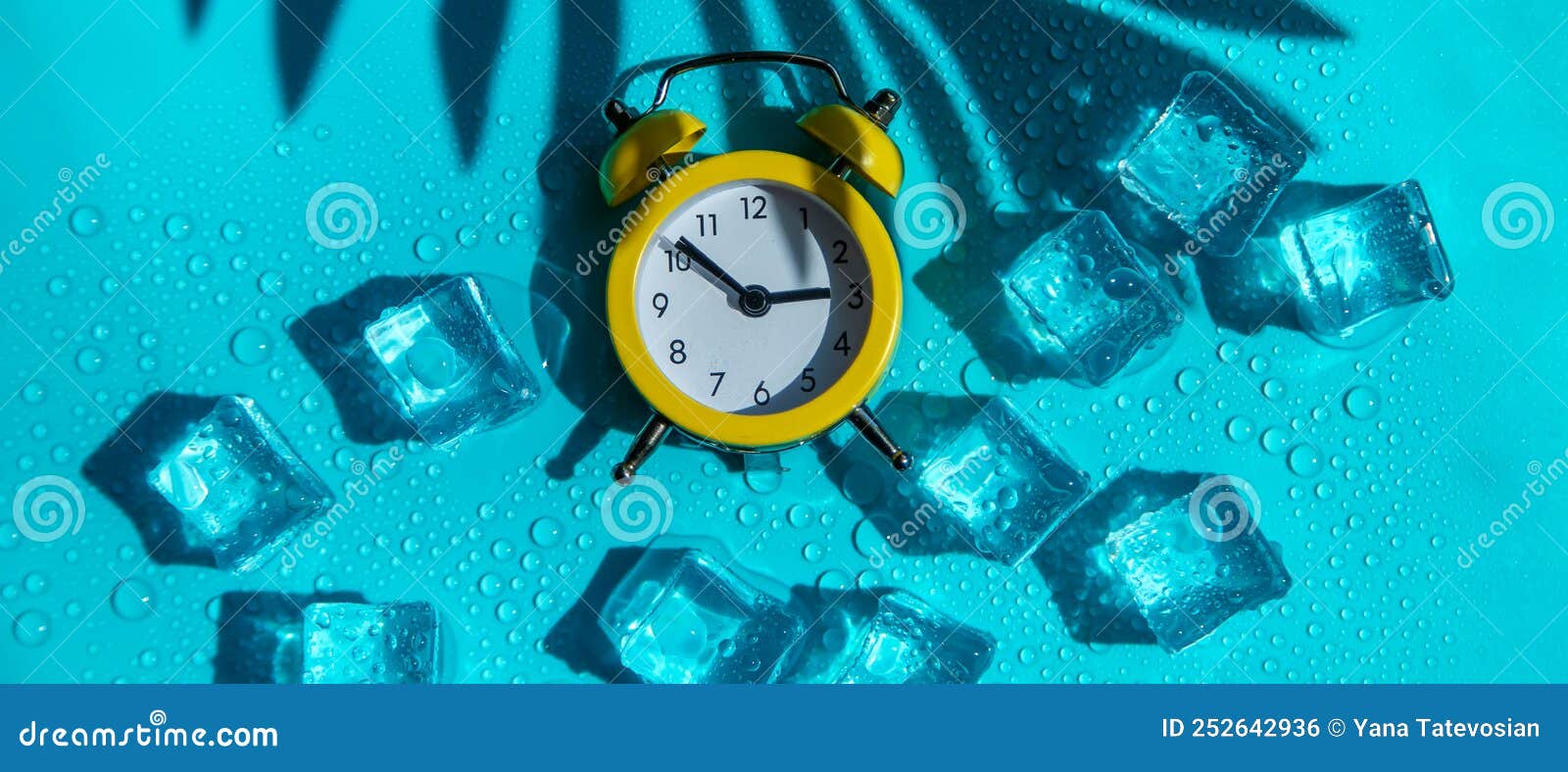 Clock and Ice Cubes. Vacation and Daylight Saving Time Concept ...