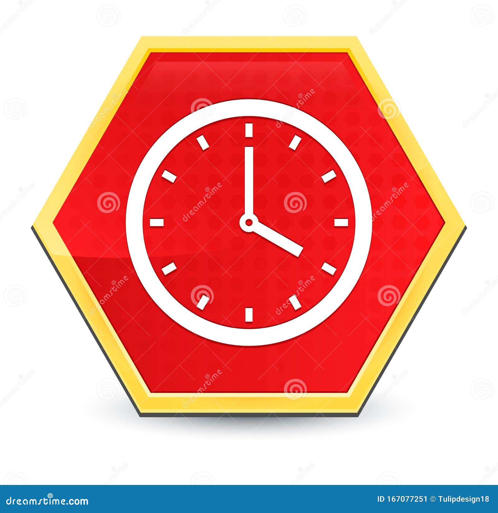 Clock Icon Abstract Red Hexagon Button Bright Yellow Frame Elegant ...