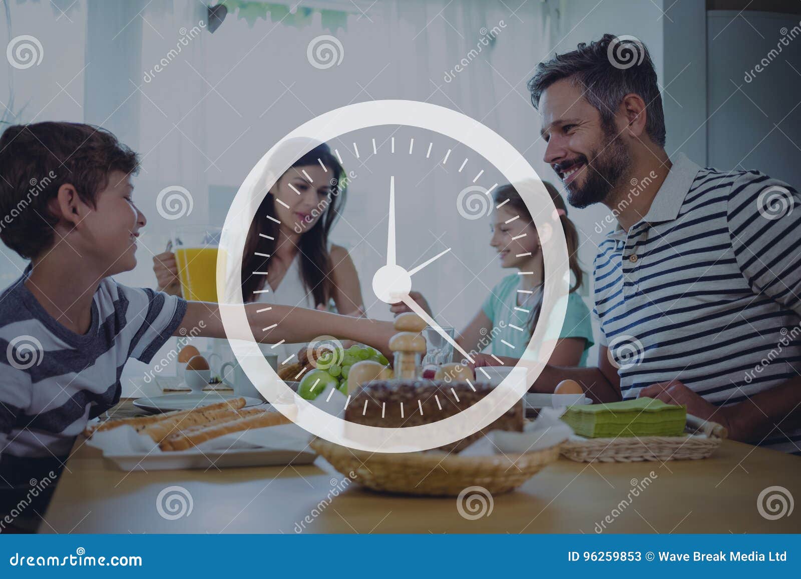 Clock Icon Against Family Having Dinner Photo Stock Illustration ...