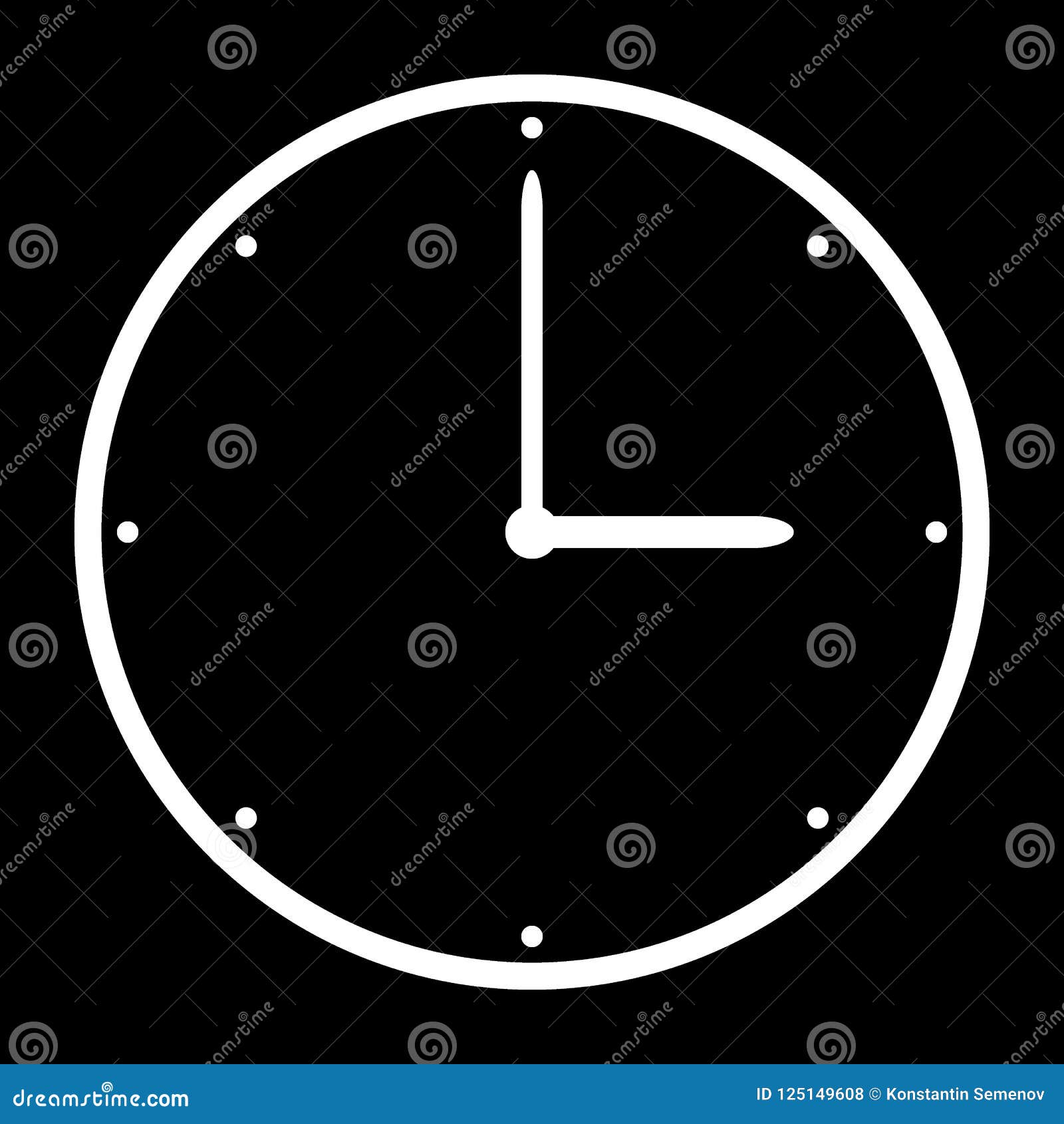 Clock icon on black. stock illustration. Illustration of mechanical ...