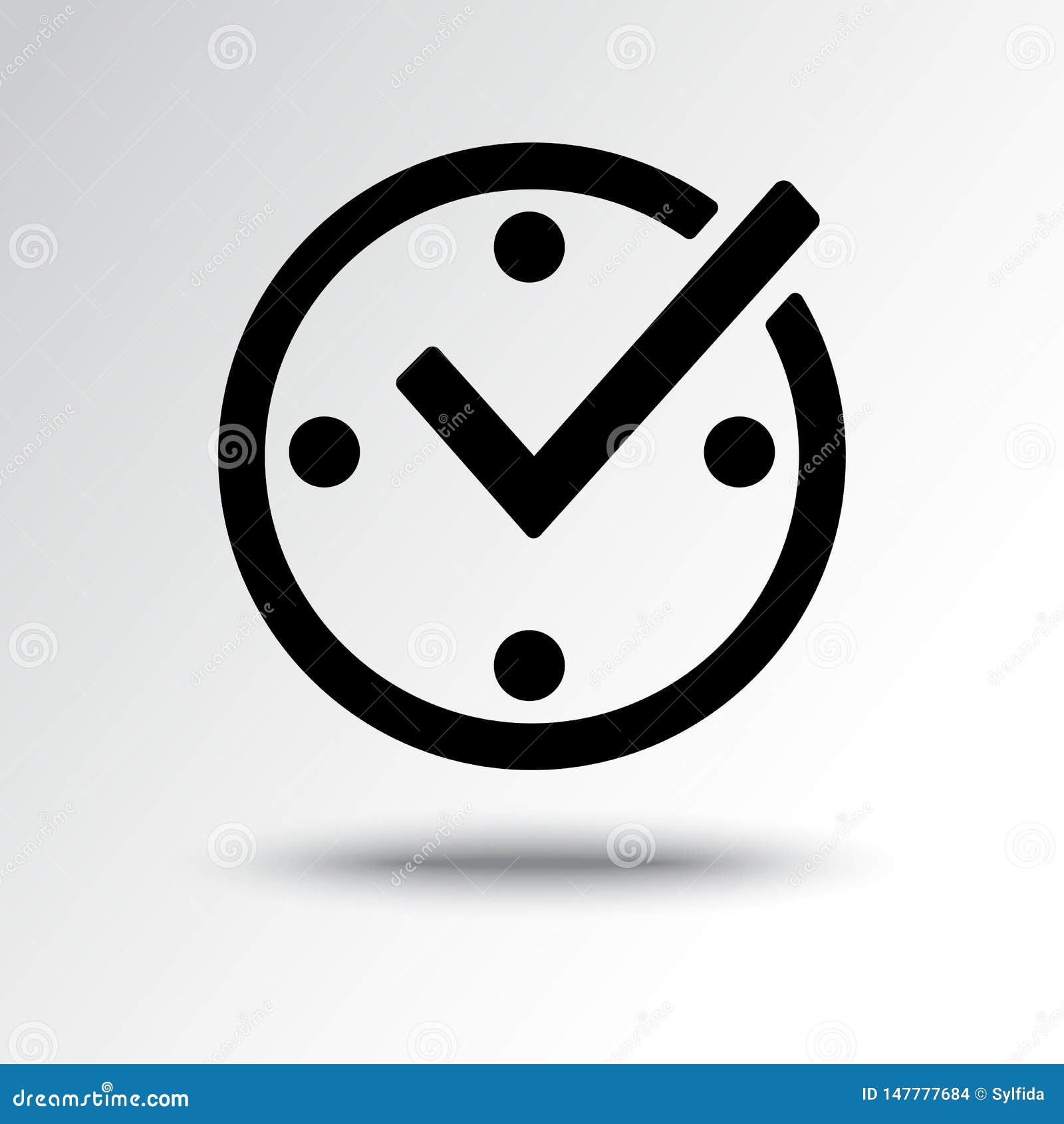 Clock Icon. Check Mark on Clock, Real Time Protection Icon with Shadow ...