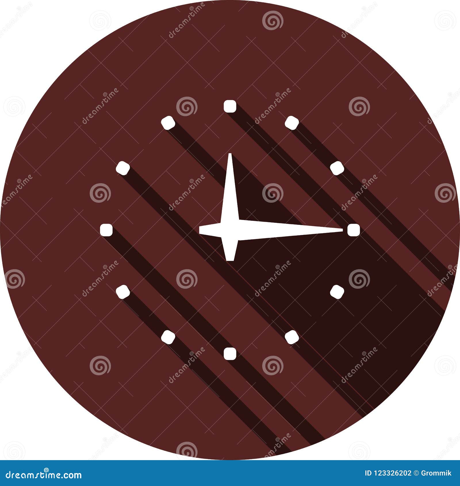 Clock Icon on a Circle of Maroon Color, Vector Image Stock Illustration ...
