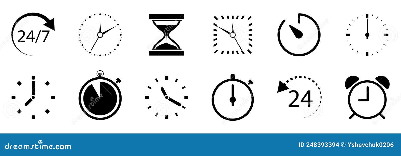 Clock Icon. Collection of Different Clocks. Watch, Time Icon, Symbol ...