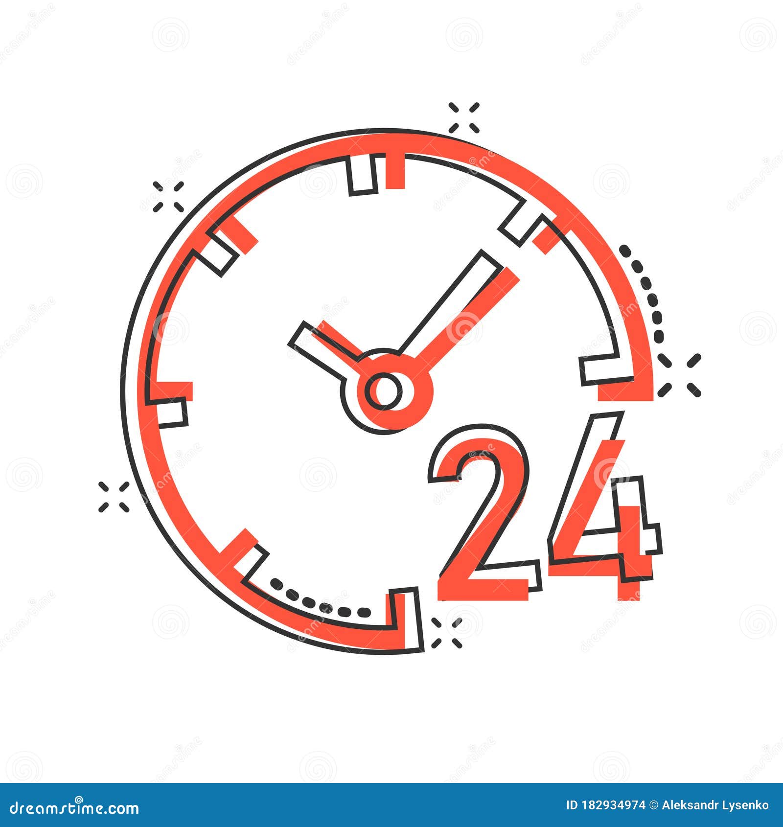 Clock 24/7 Icon in Comic Style. Watch Cartoon Vector Illustration on ...