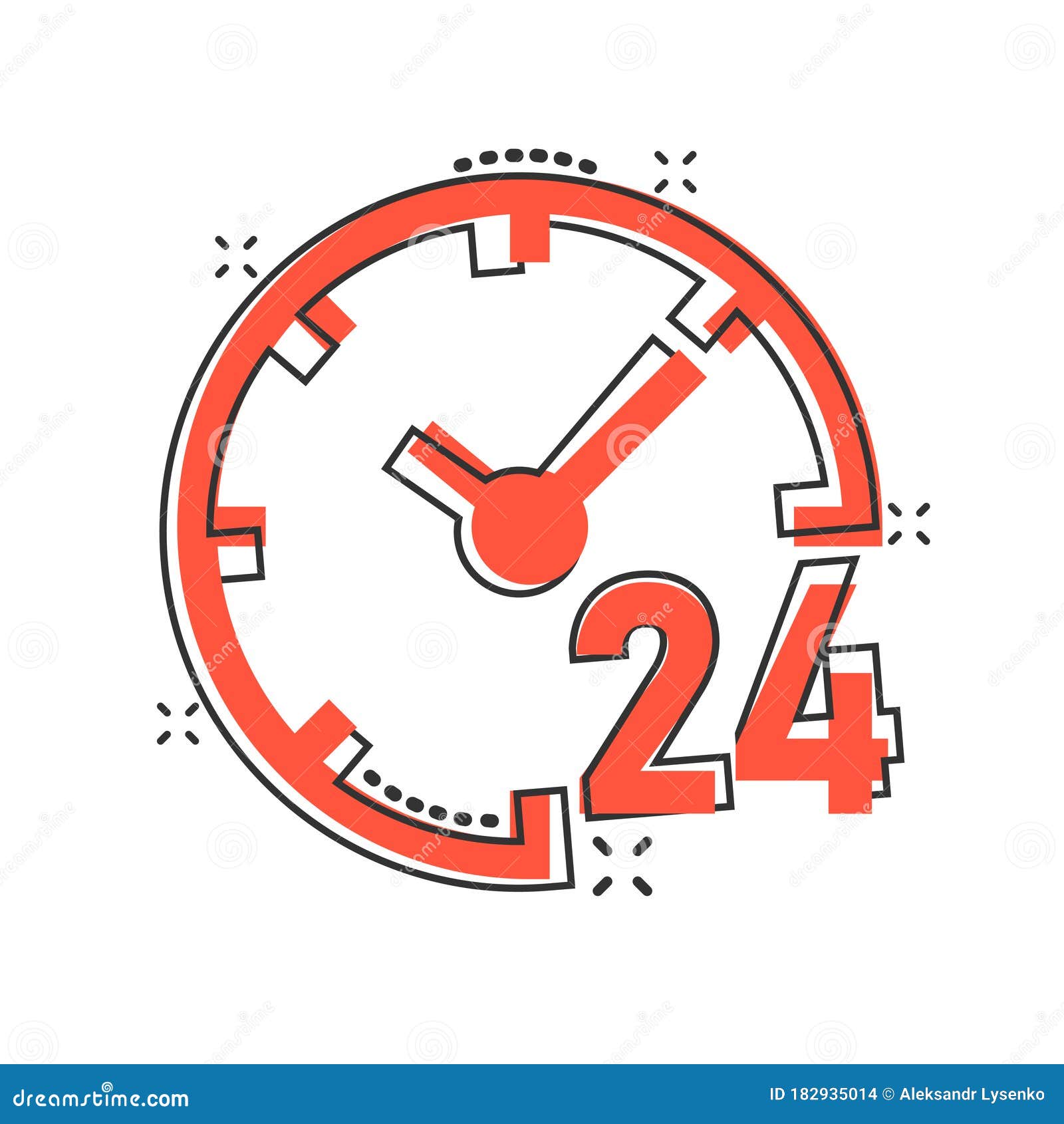 Clock 24/7 Icon in Comic Style. Watch Cartoon Vector Illustration on ...