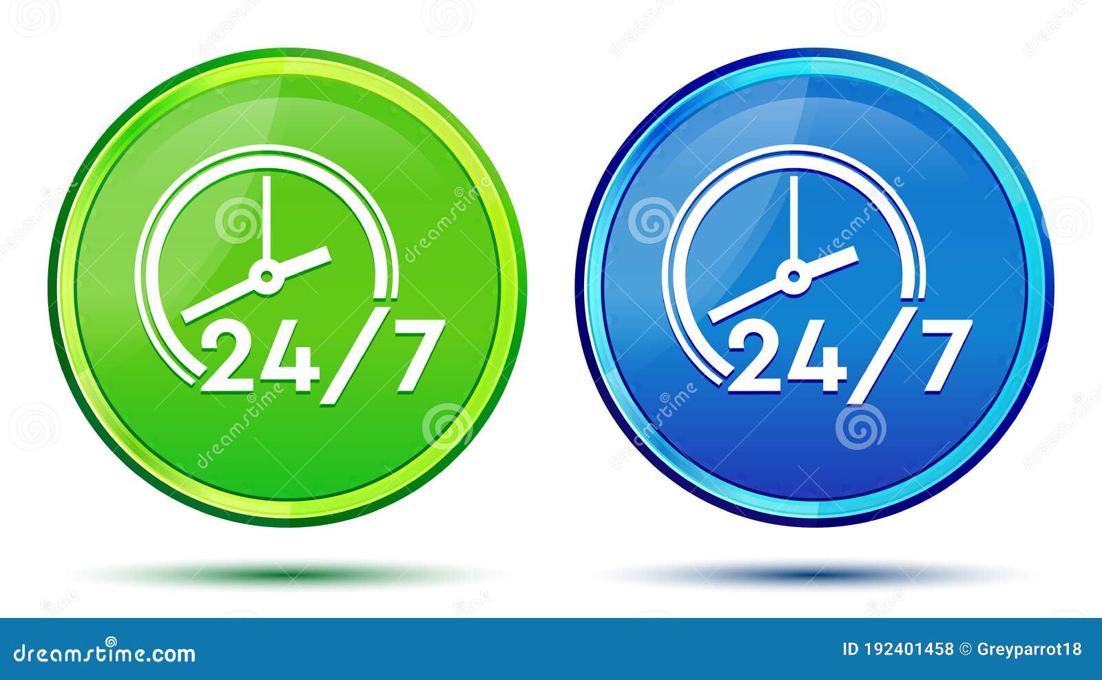 24/7 Clock Icon Creative Natural Round Button Set Illustration Stock ...