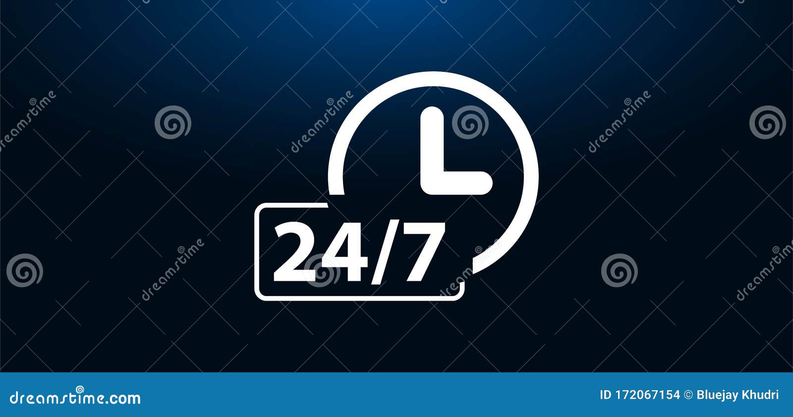 24/7 Clock Icon Crystal Blue Banner Background Stock Illustration ...