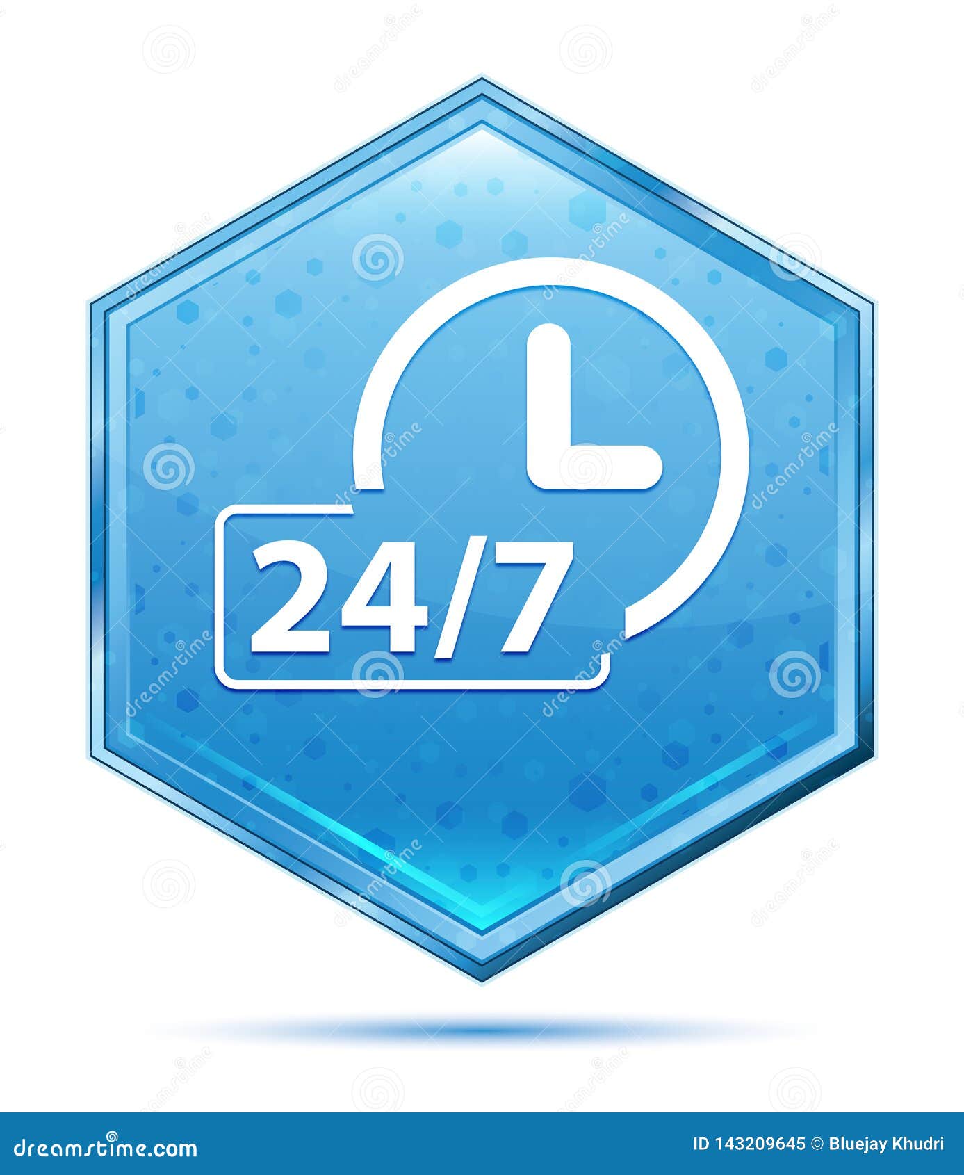24/7 Clock Icon Crystal Blue Hexagon Button Stock Illustration ...