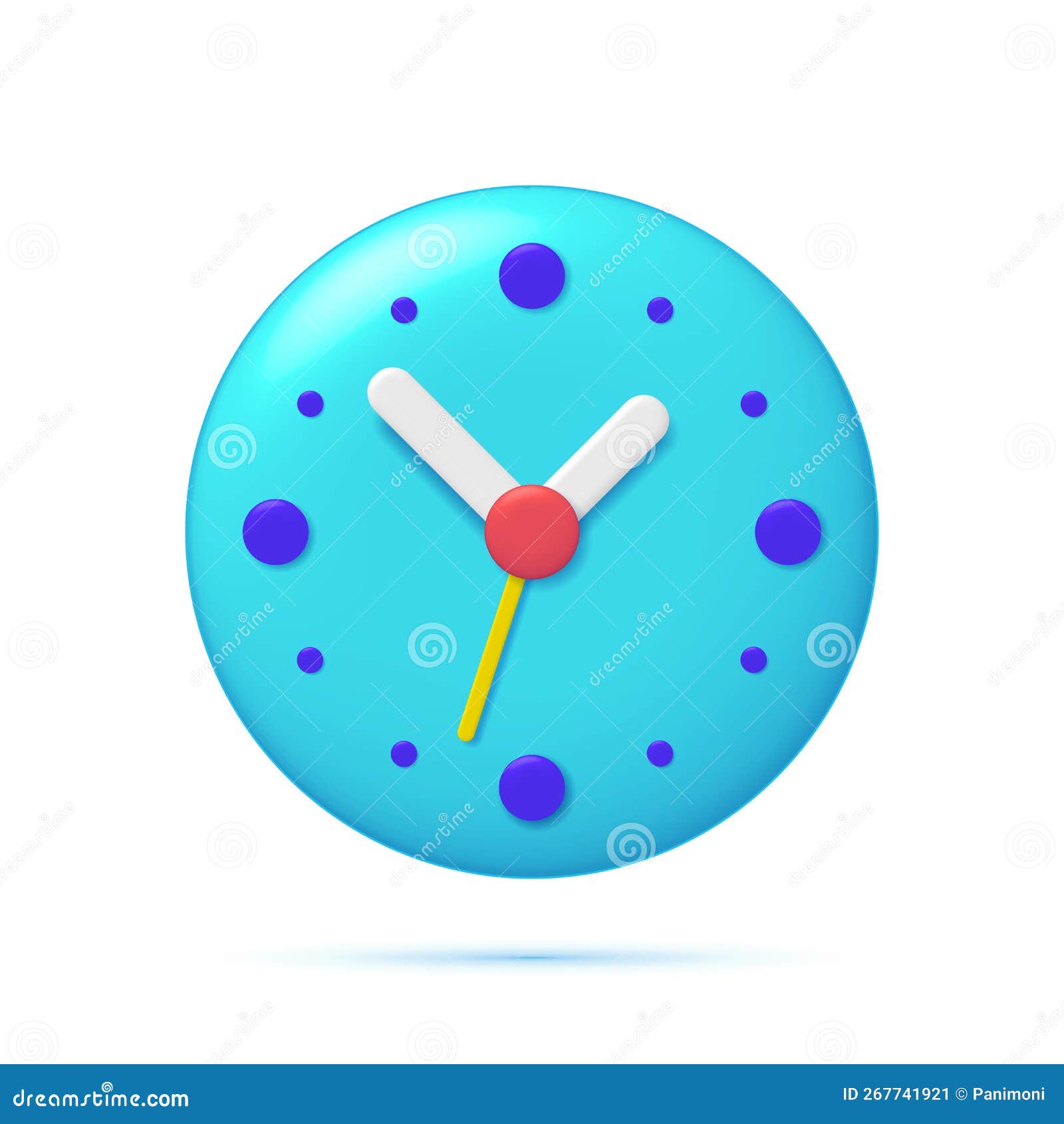 Clock Icon in 3d Flat Style. Clock Face. Cartoon Timer on Blue ...