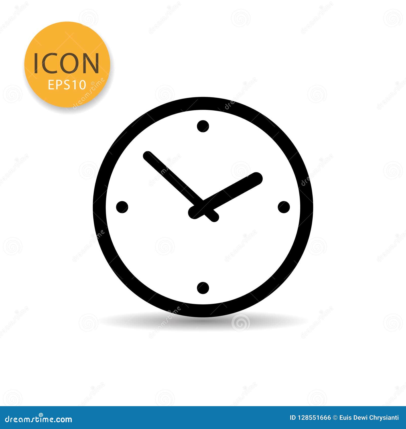 Clock Icon Flat Style on White Background. Stock Vector - Illustration ...