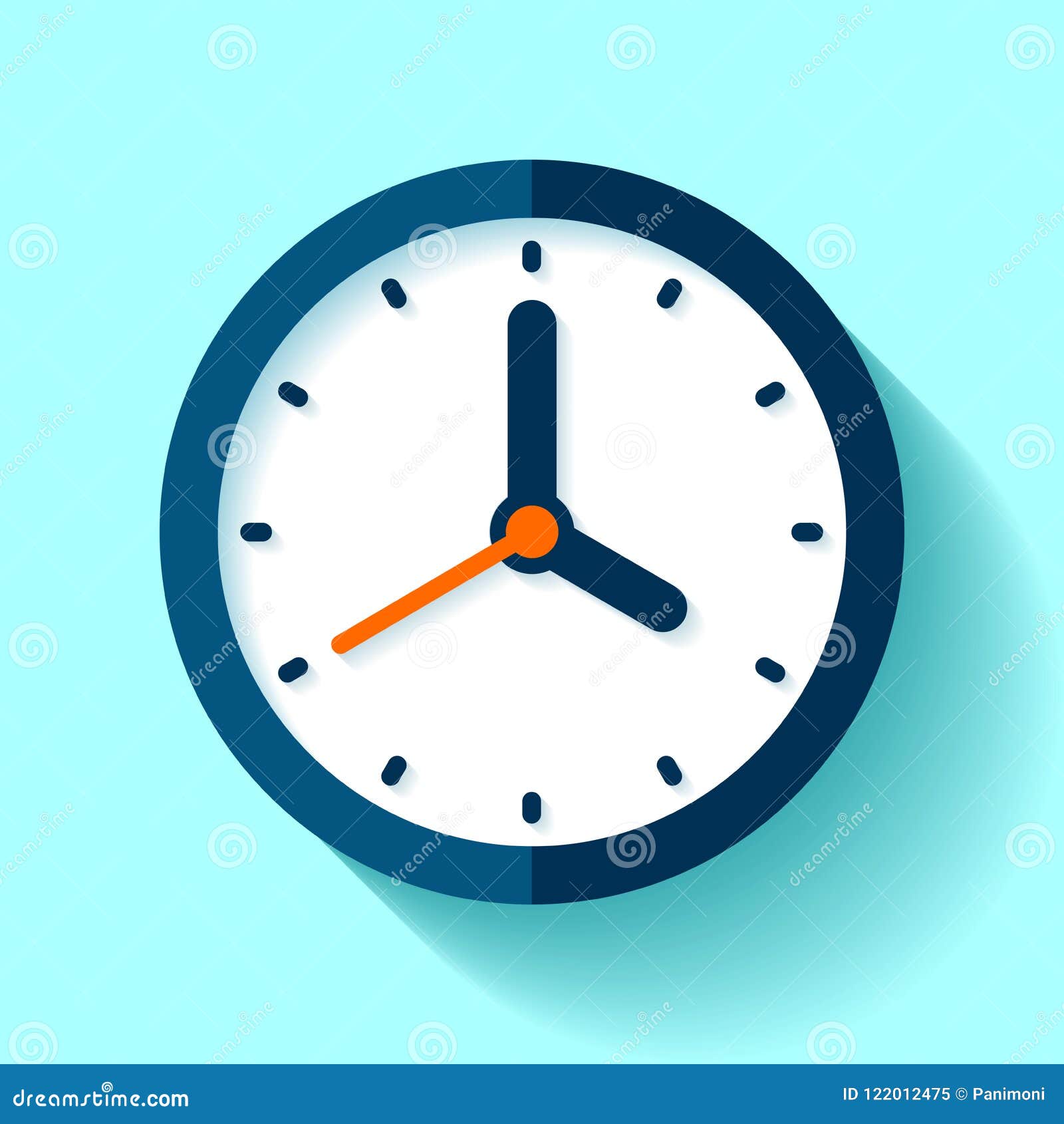 Clock Icon in Flat Style, Round Timer on Blue Background. Four O`clock ...