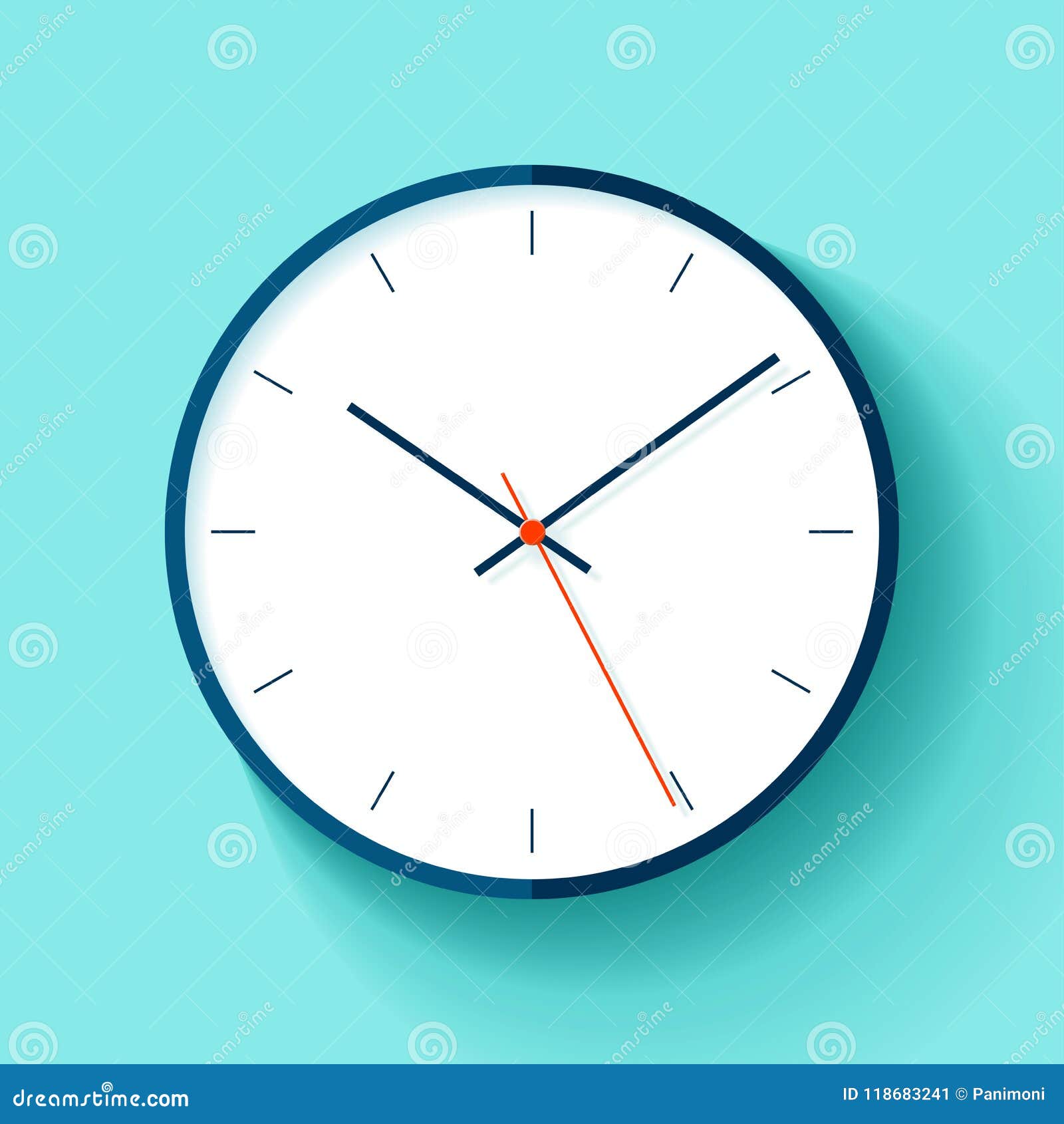 Clock Icon in Flat Style, Round Timer on Blue Background. Simple ...