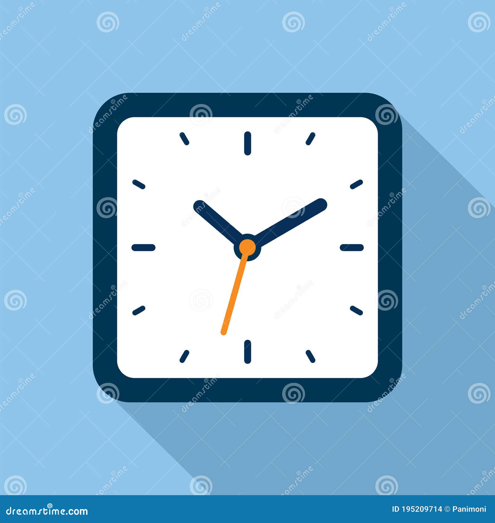 Clock Icon in Flat Style, Square Timer on Blue Background. Business ...