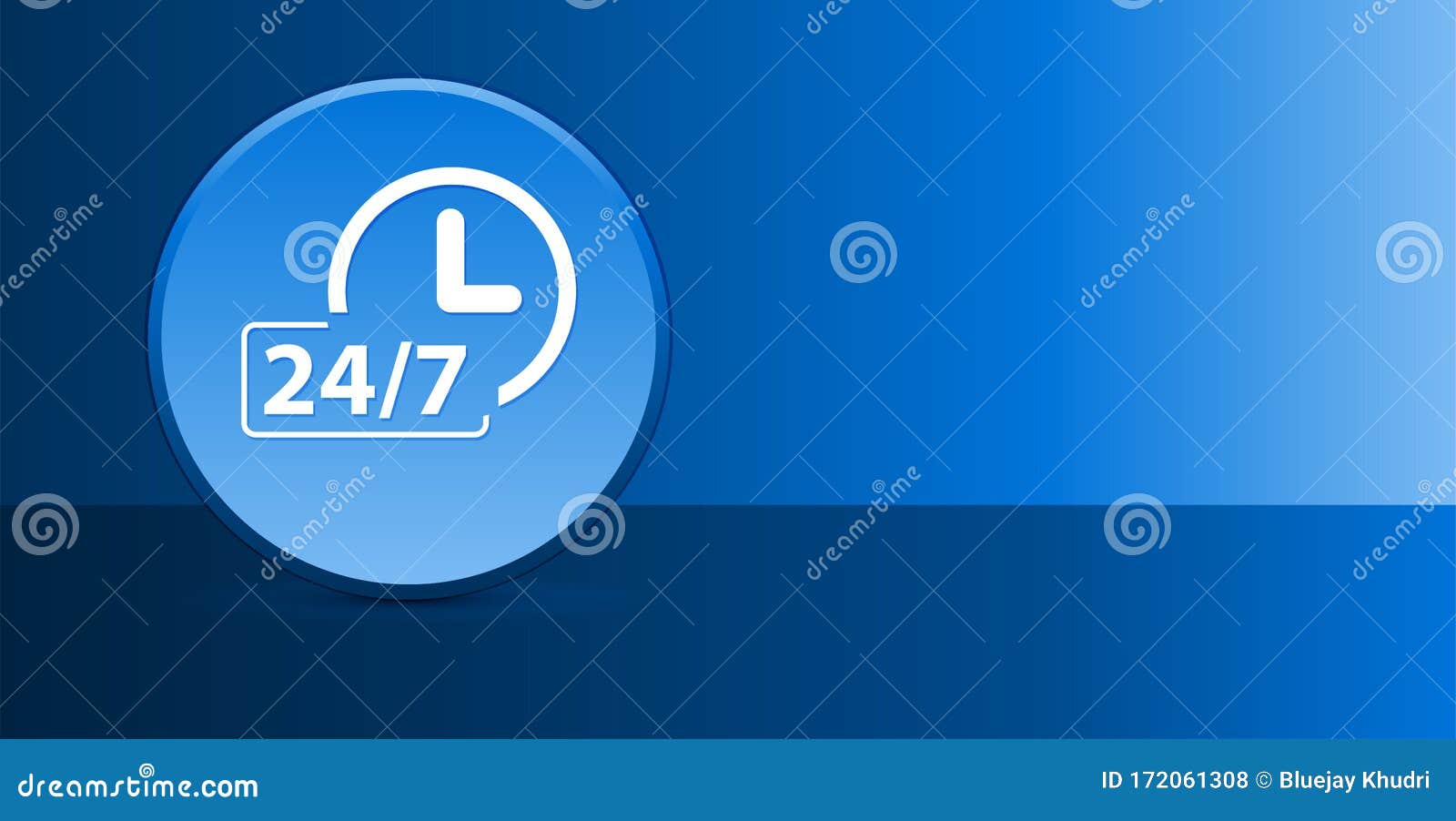 24/7 Clock Icon Glassy Modern Blue Button Abstract Background Stock ...